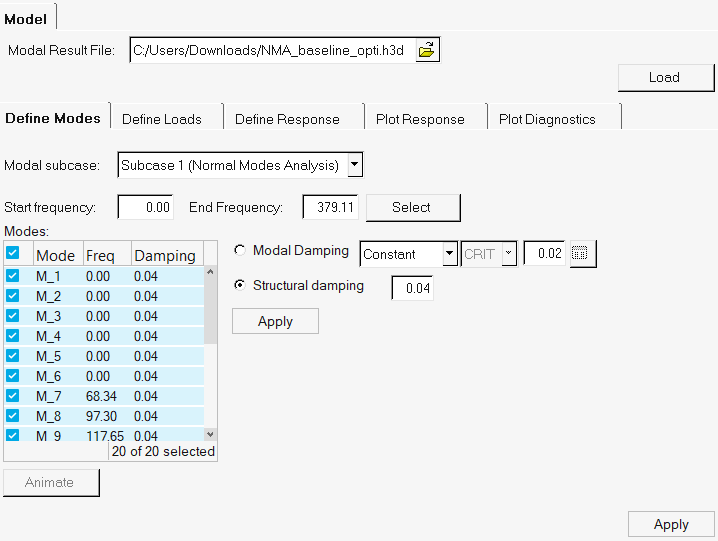 Modal FRF - Define Modes