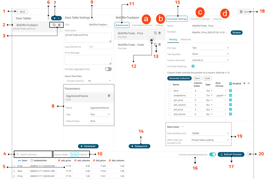 Working with Workbook Internal Data Table Editor Layout